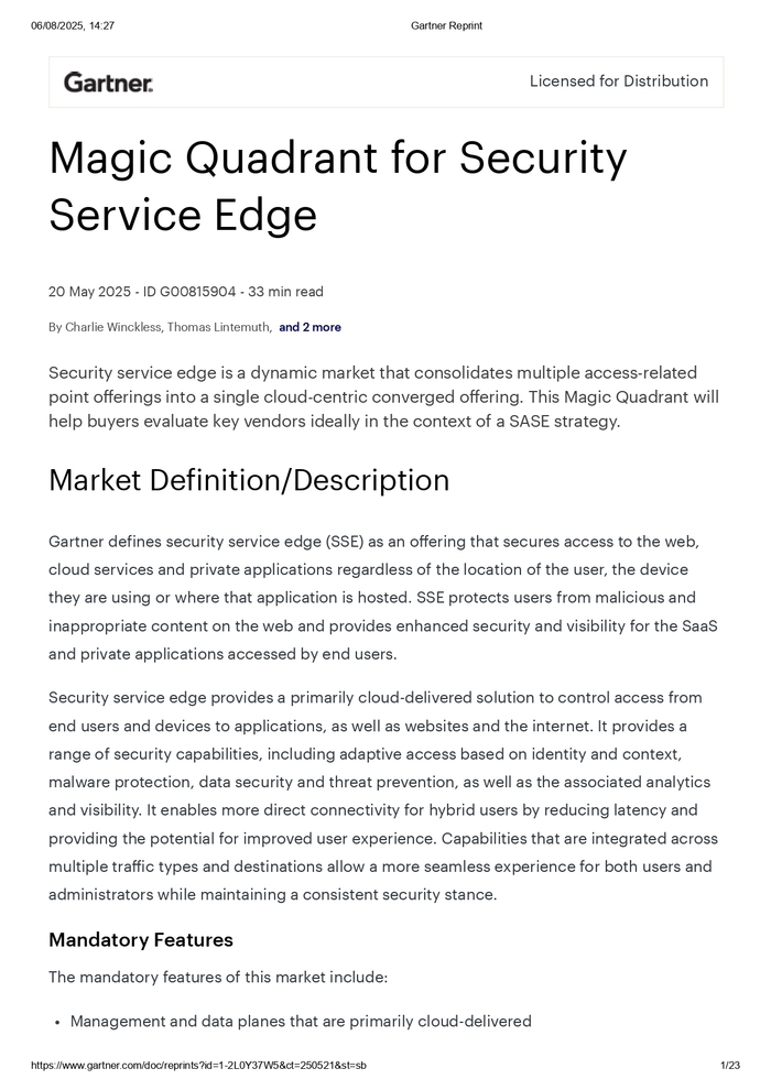 Zscaler: Ein Leader im Gartner® Magic Quadrant™ für Security Service Edge (SSE) 2025