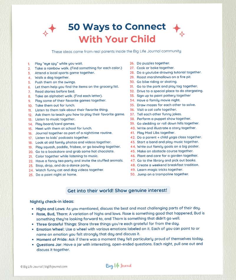 50 Ways To Connect With Your Child By Big Life Journal