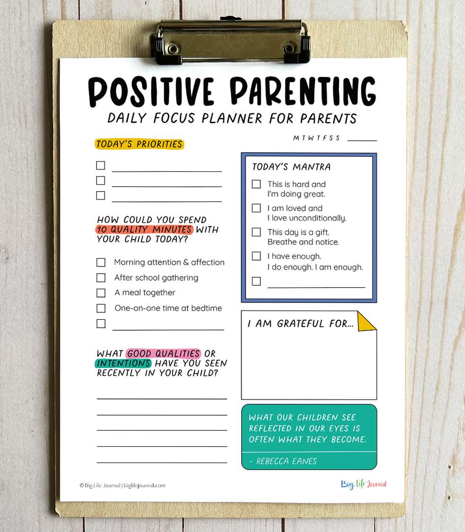 Positive Parenting Daily Focus Planner Printable - Big Life Journal