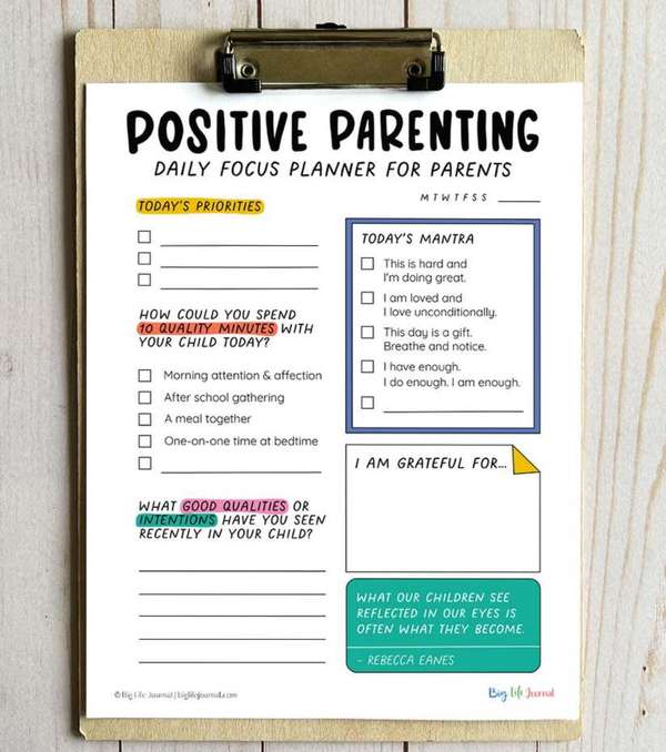 Positive Parenting Daily Focus Planner Printable - Big Life Journal