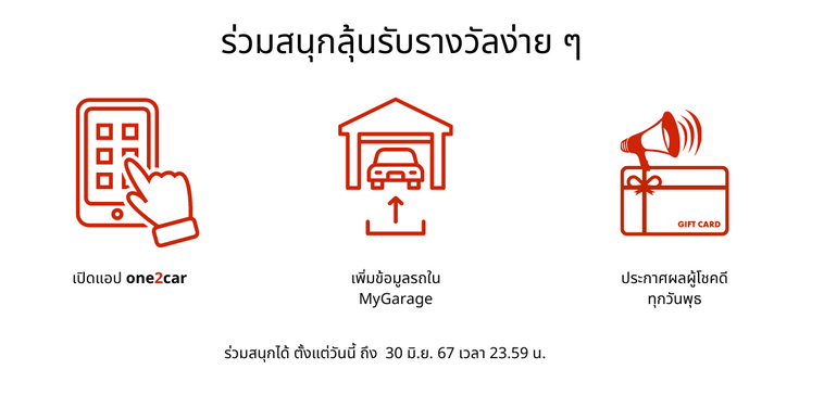 one2car กิจกรรม รถวัดดวง - เปิดแอป เพิ่มรถ รอลุ้น