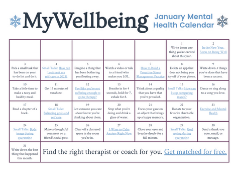 Mental Health Calendars - MyWellbeing