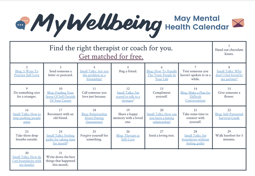 Mental Health Calendars - MyWellbeing