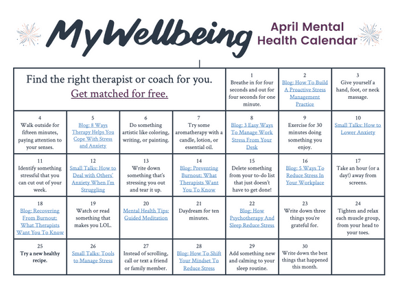 Mental Health Calendars - MyWellbeing