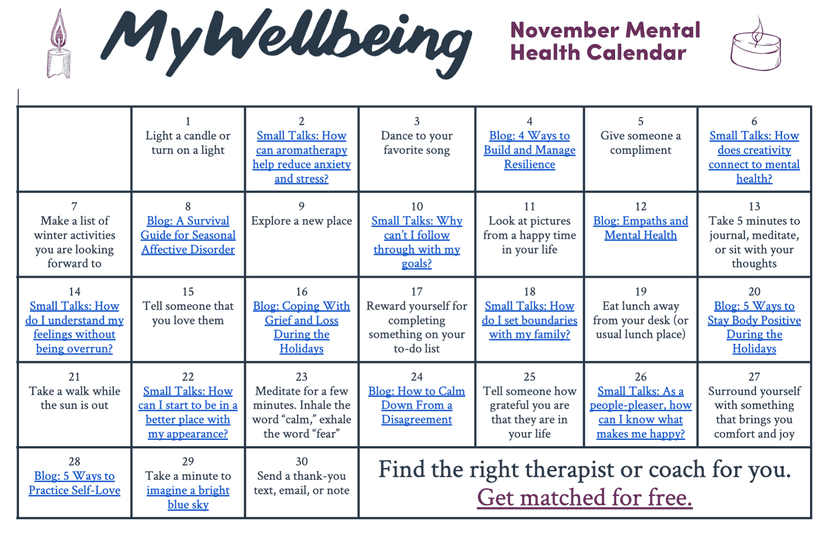 Mental Health Calendars - MyWellbeing