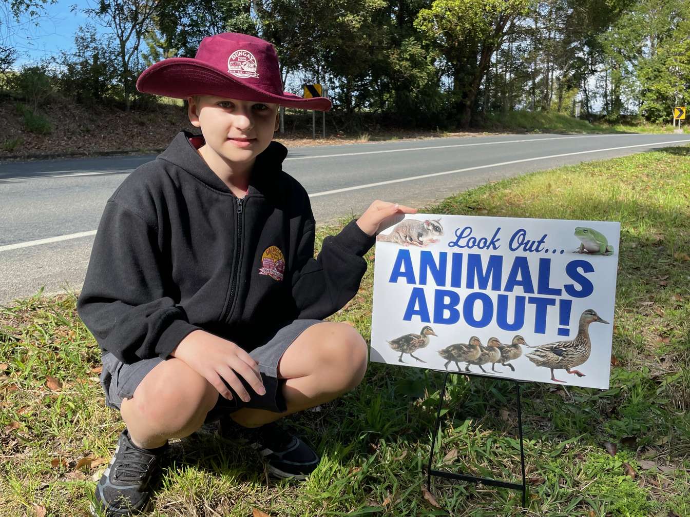 Look out! Animals About! wildlife safety signs.