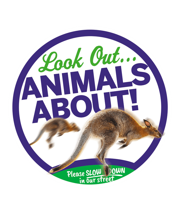Look out! Animals About! wildlife safety signs.