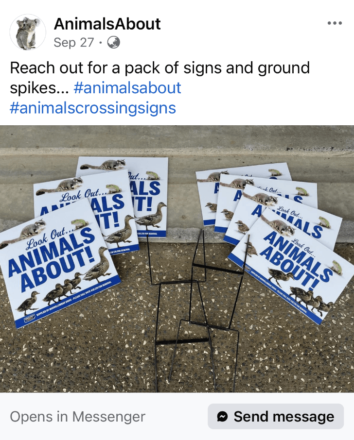 Look out! Animals About! wildlife safety signs.